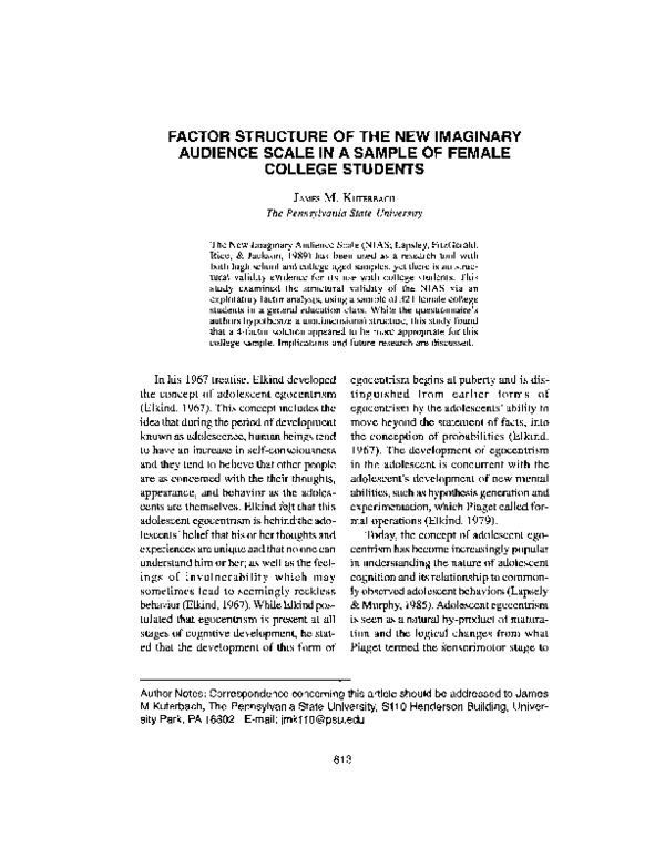 (PDF) Factor Structure of the New Imaginary Audience Scale in a Sample ...