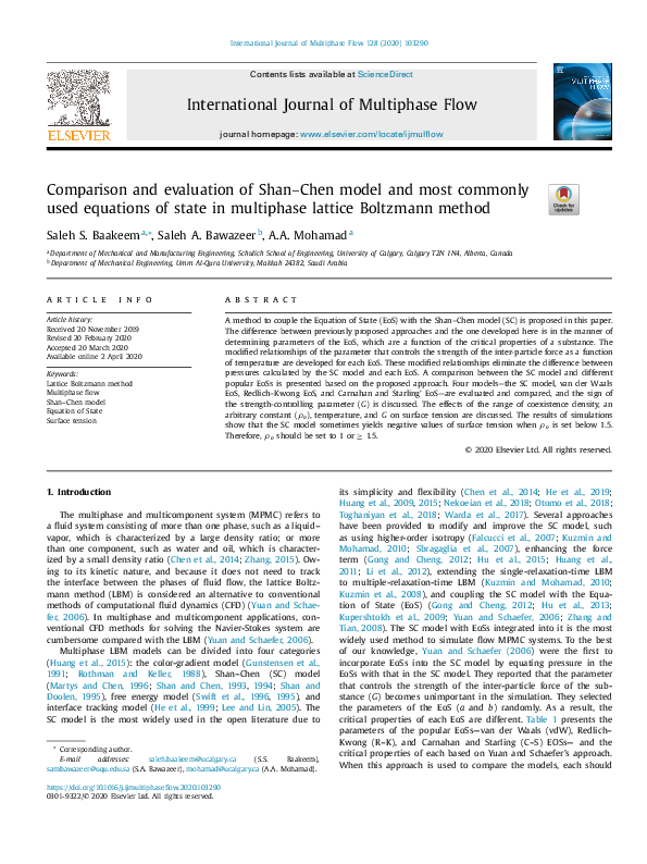 (PDF) Comparison and evaluation of Shan–Chen model and most commonly ...