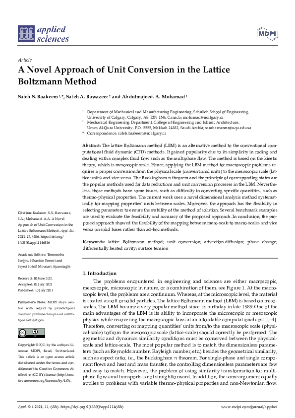 (PDF) A Novel Approach of Unit Conversion in the Lattice Boltzmann Method