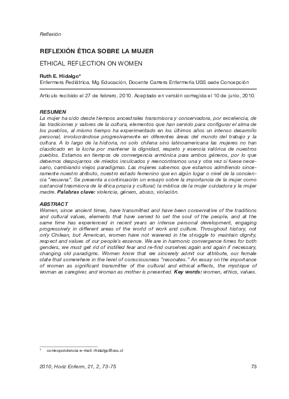 (PDF) Reflexión Ética Sobre la Mujer / Ethical Reflection on Women