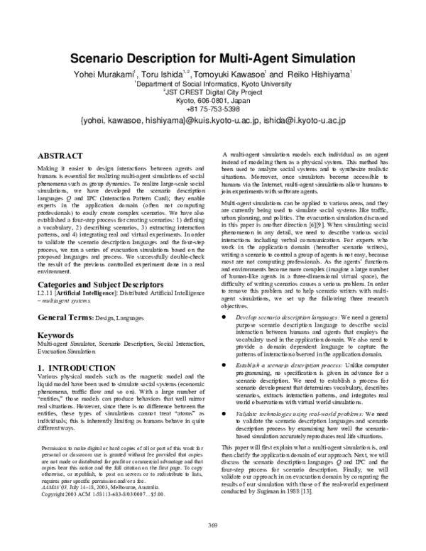 Pdf Scenario Description For Multi Agent Simulation