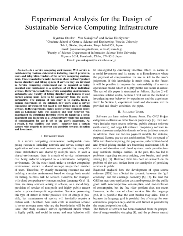 (PDF) Experimental Analysis for the Design of Sustainable Service Computing Infrastructure