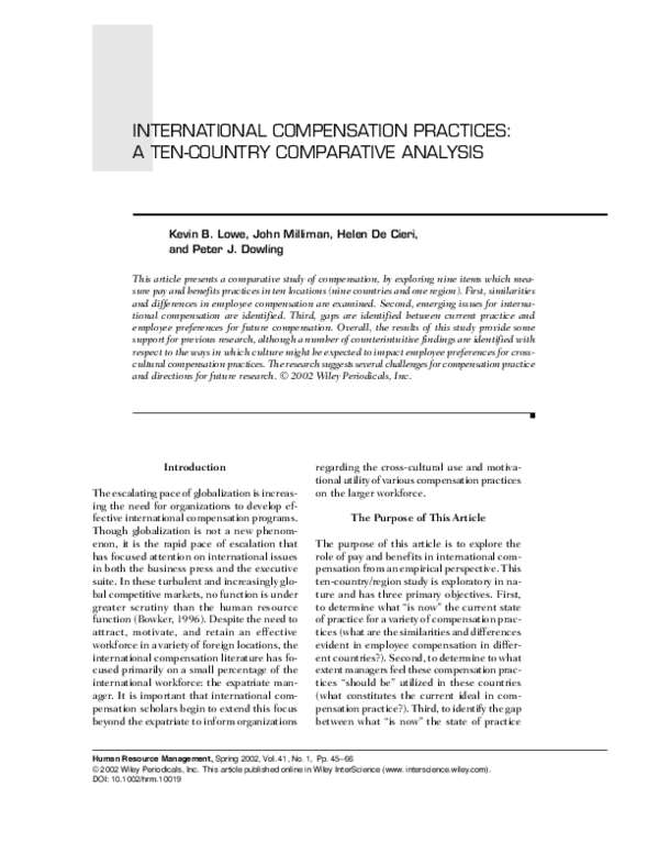 (PDF) International Compensation Practices: A Ten-Country Comparative ...