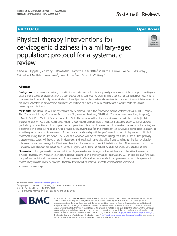 (PDF) Physical therapy interventions for cervicogenic dizziness in a ...
