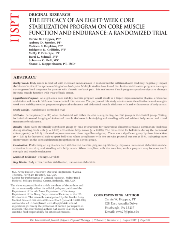 (PDF) The Efficacy of an Eight-Week Core Stabilization Program on Core ...