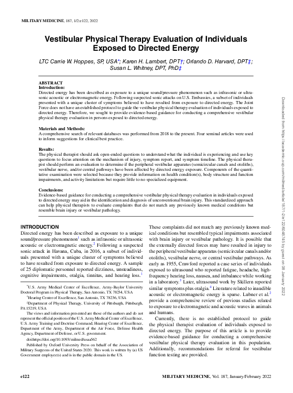 (PDF) Vestibular Physical Therapy Evaluation of Individuals Exposed to ...