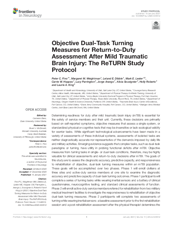 (PDF) Objective Dual-Task Turning Measures for Return-to-Duty ...