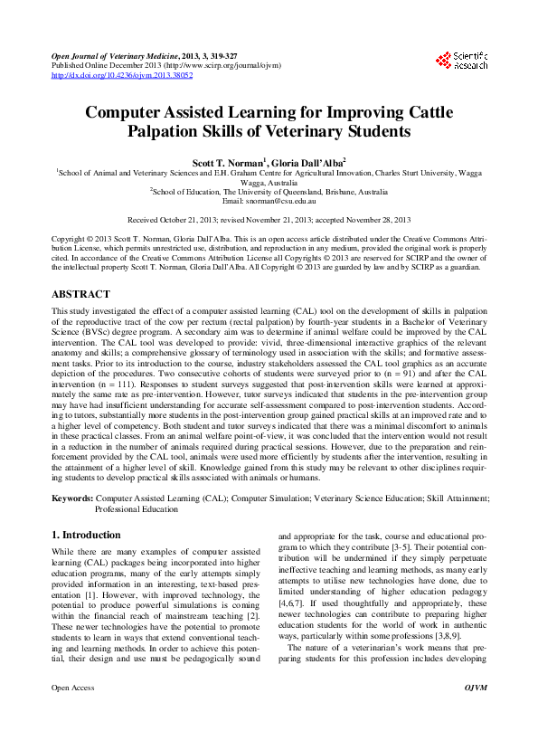 (PDF) Computer Assisted Learning for Improving Cattle Palpation Skills ...