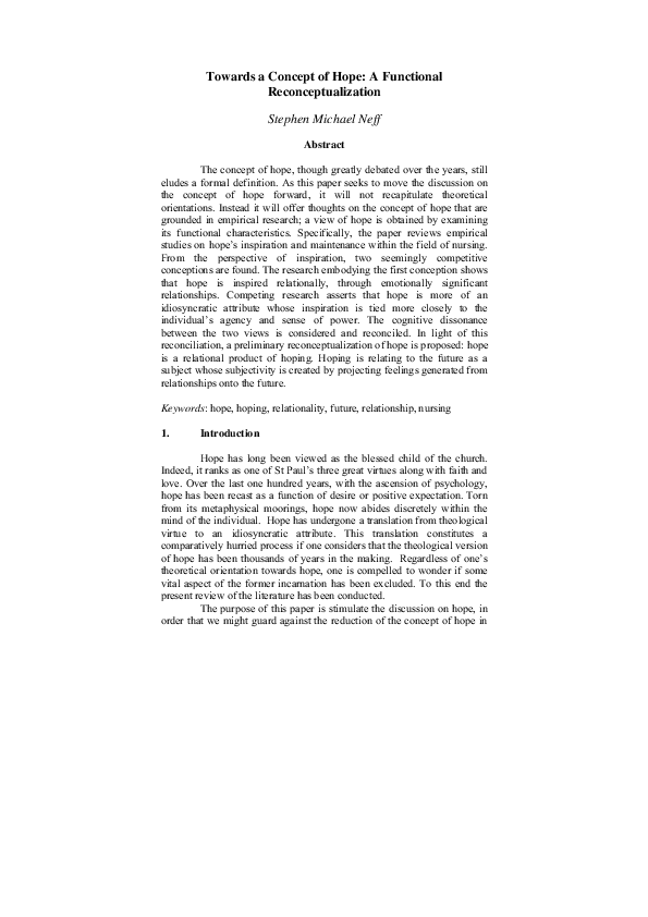 (PDF) Towards a Concept of Hope: A Functional Reconceptualization