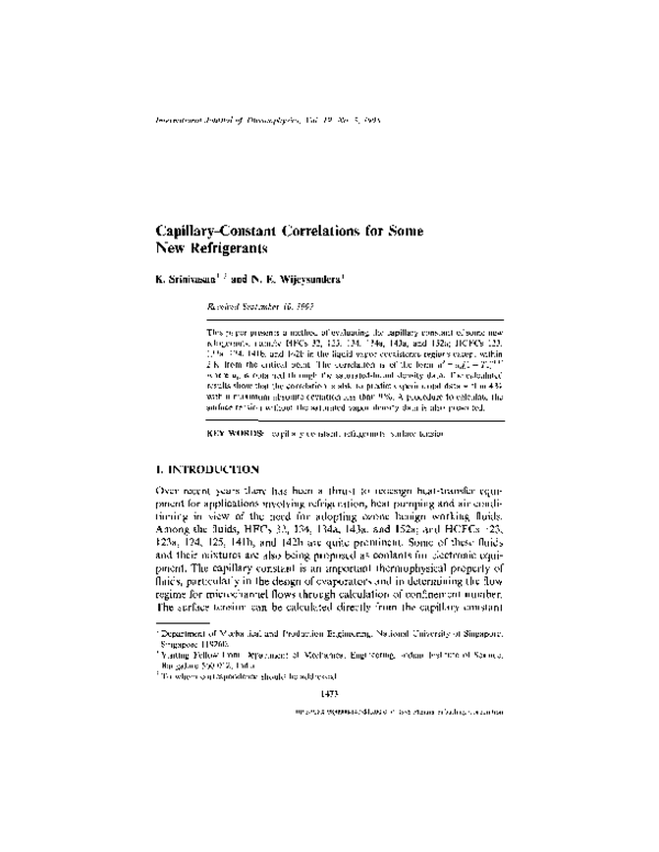 (PDF) Capillary-constant correlations for some new refrigerants