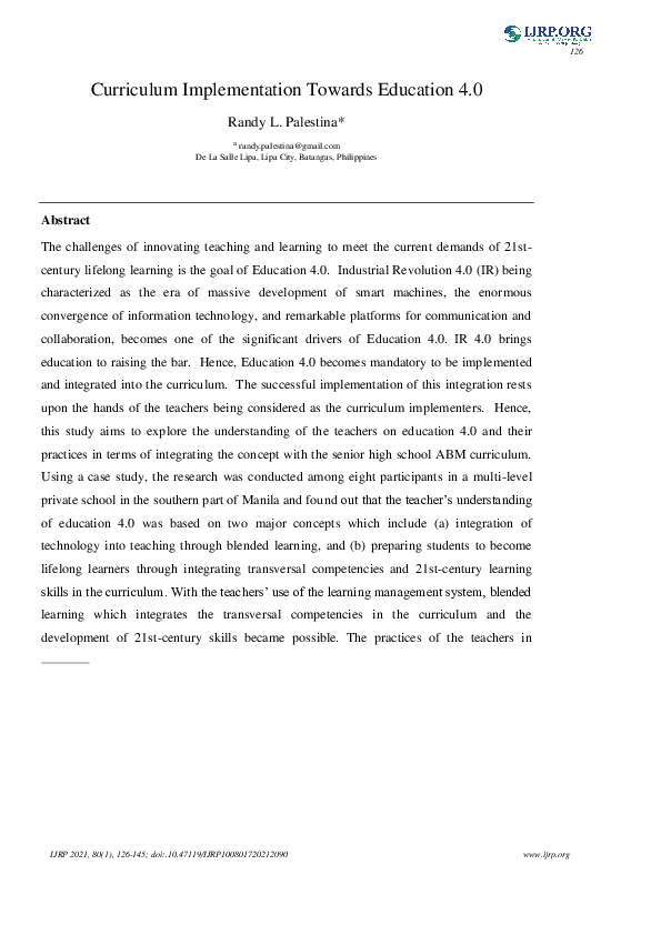 (PDF) Curriculum Implementation Towards Education 4.0