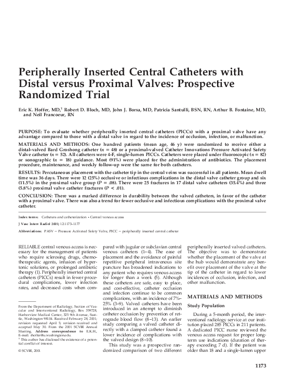 (PDF) Peripherally Inserted Central Catheters with Distal versus ...