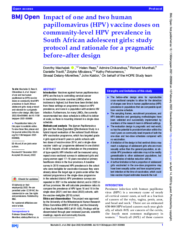 (PDF) Impact of one and two human papillomavirus (HPV) vaccine doses on ...