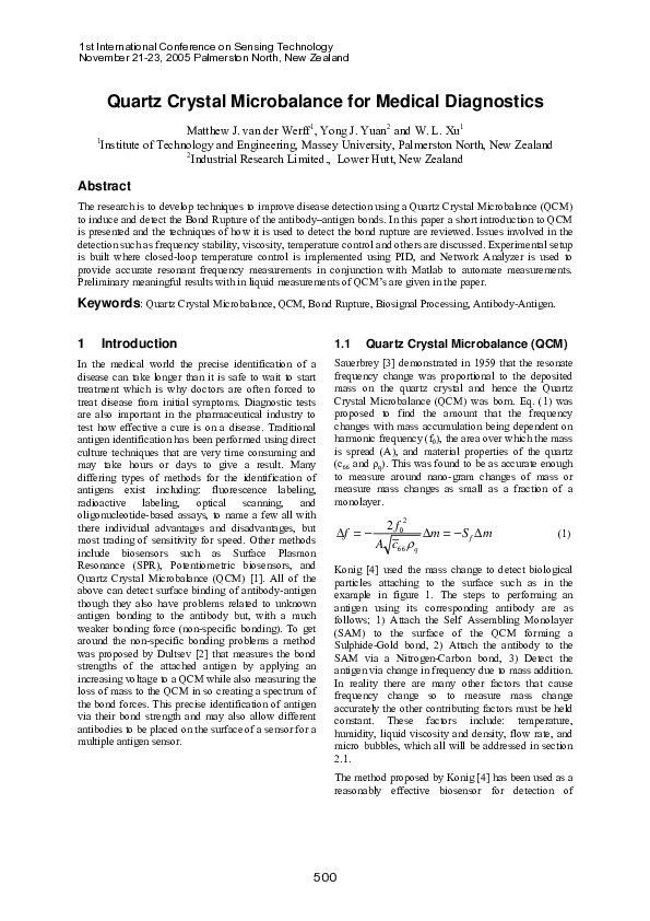 (PDF) Quartz Crystal Microbalance for Medical Diagnostics