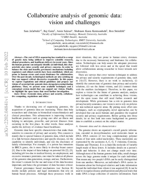 (PDF) Collaborative analysis of genomic data: vision and challenges