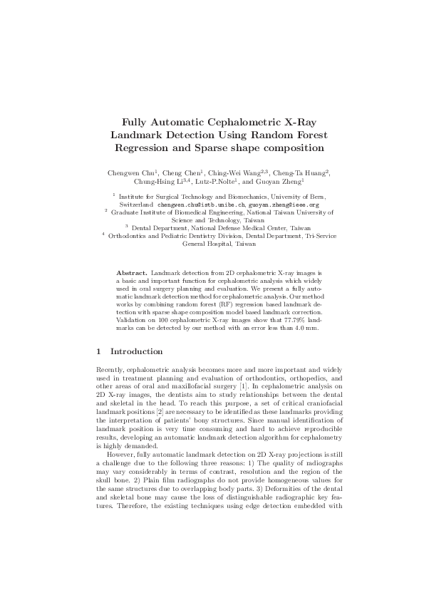 Pdf Fully Automatic Cephalometric X Ray Landmark Detection Using