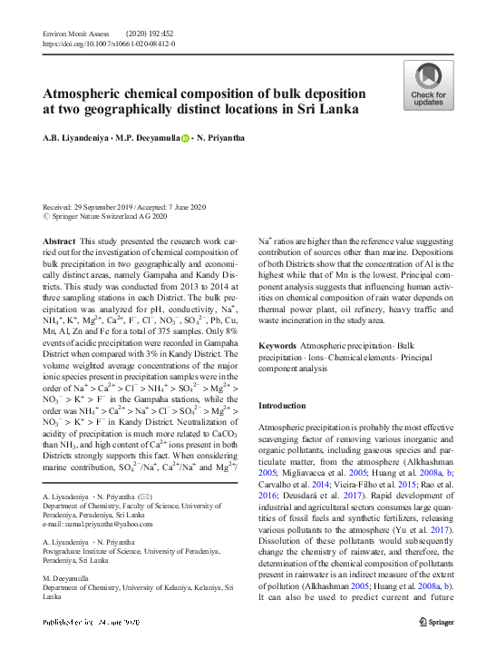 (PDF) Atmospheric chemical composition of bulk deposition at two ...