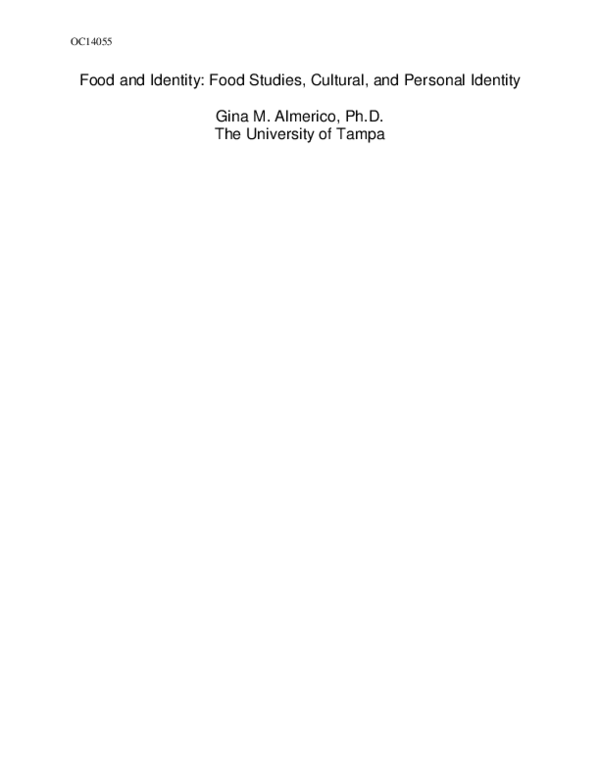 (PDF) Food and identity: Food studies, cultural, and personal identity