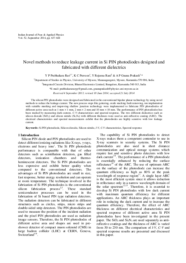 Pdf Novel Methods To Reduce Leakage Current In Si Pin Photodiodes Designed And Fabricated With