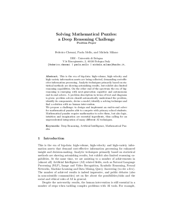 (PDF) Solving Mathematical Puzzles: a Deep Reasoning Challenge ...