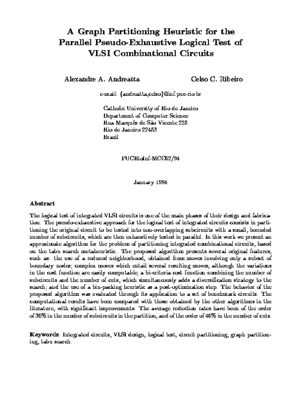 Pdf A Graph Partitioning Heuristic For The Parallel Pseudo Exhaustive Logical Test Of Vlsi
