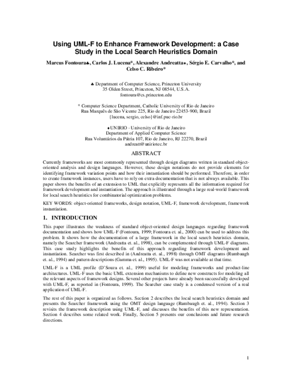 (PDF) Using UML-F to enhance framework development: a case study in the local search heuristics ...
