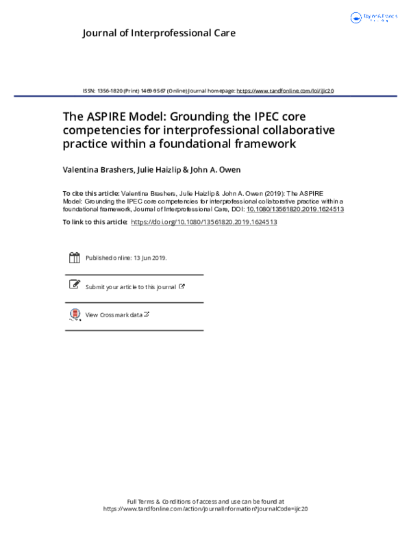 (PDF) The ASPIRE Model: Grounding the IPEC core competencies for interprofessional collaborative ...
