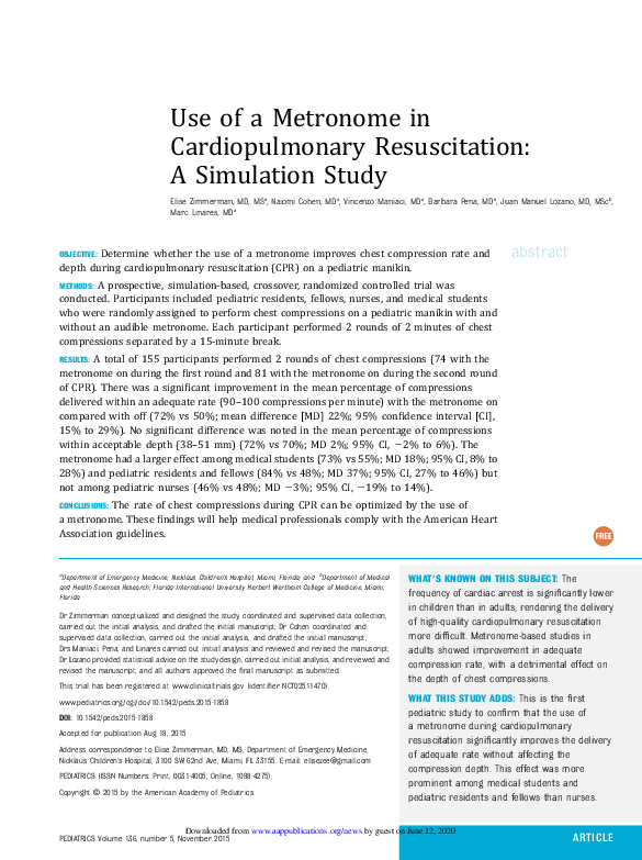 (PDF) Use of a Metronome in Cardiopulmonary Resuscitation: A Simulation ...