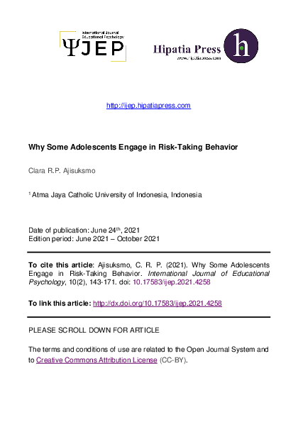 (PDF) Why Some Adolescents Engage in Risk-Taking Behavior
