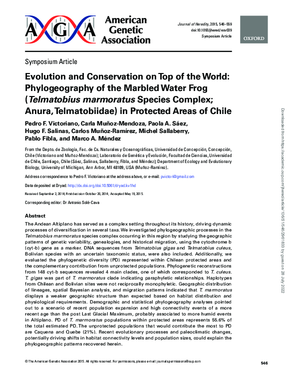 (PDF) Evolution and Conservation on Top of the World: Phylogeography of ...