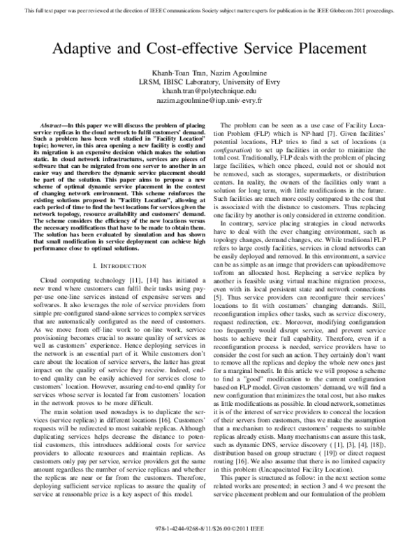 (PDF) Adaptive and Cost-Effective Service Placement