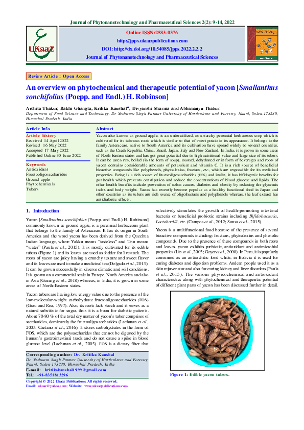 (PDF) An overview on phytochemical and therapeutic potential of yacon [Smallanthus sonchifolius ...