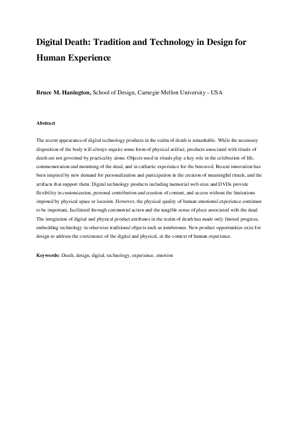 (PDF) Digital Death: Tradition and Technology in Design for Human ...