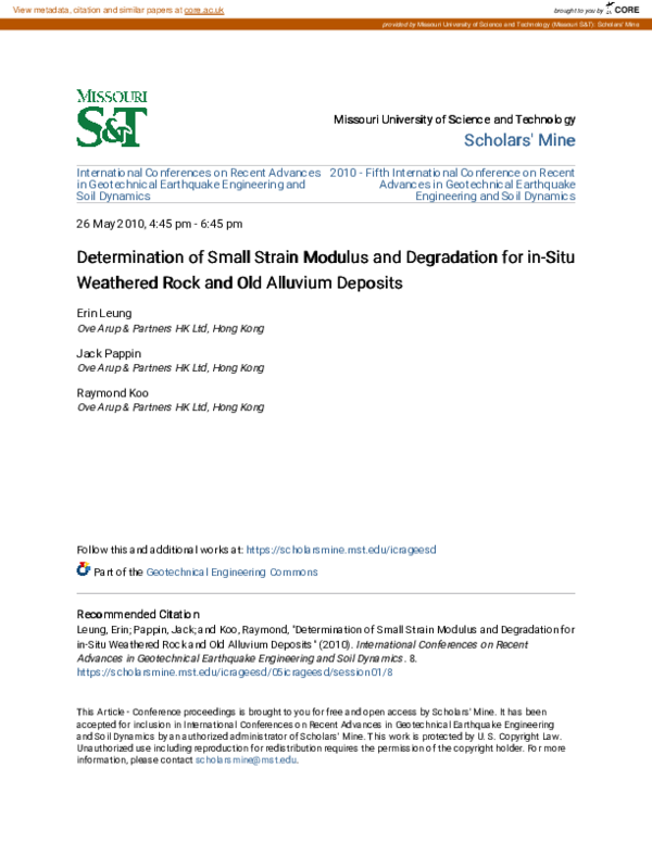 (PDF) Determination of Small Strain Modulus and Degradation for in-Situ ...