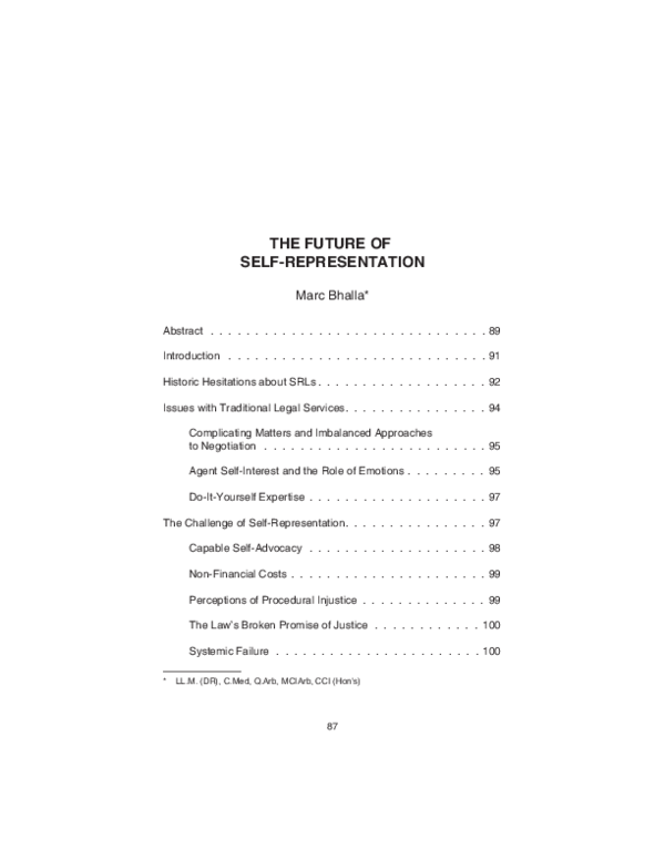 (PDF) The Future of Self Representation