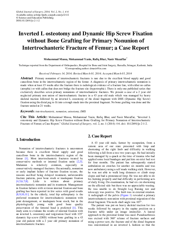 (PDF) Inverted L osteotomy and Dynamic Hip Screw Fixation without Bone ...