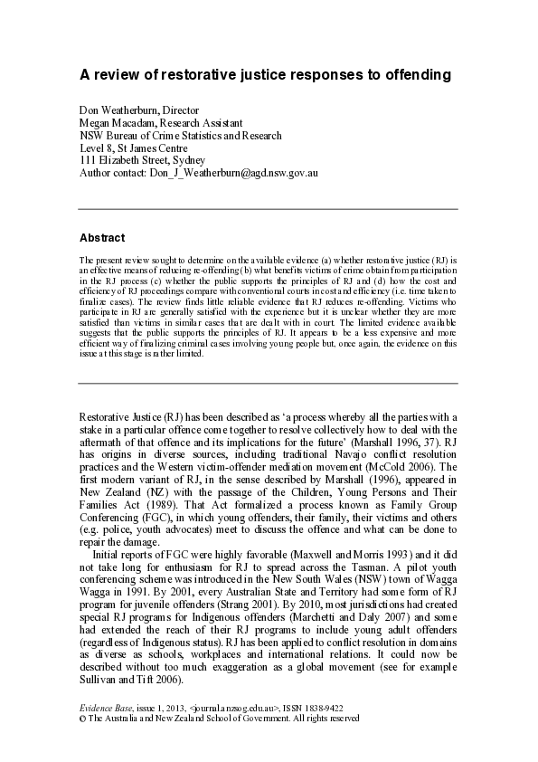 (PDF) A review of restorative justice responses to offending