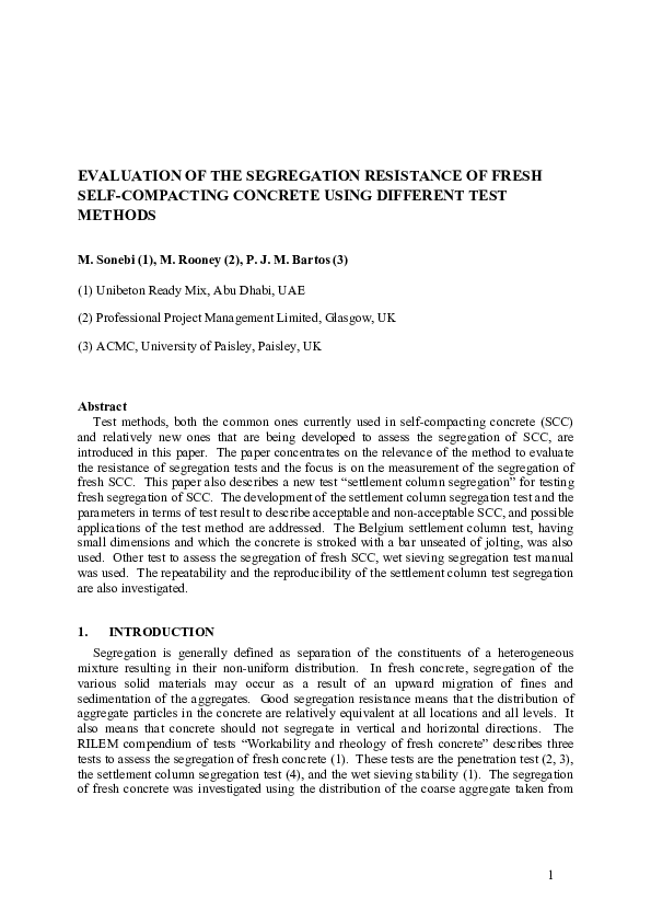 (PDF) Evaluation of the Segregation Resistance of Fresh Self-Compacting ...
