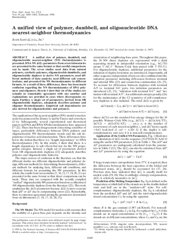 (PDF) A unified view of polymer, dumbbell, and oligonucleotide DNA ...