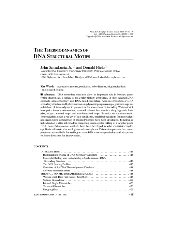 (PDF) The Thermodynamics of DNA Structural Motifs