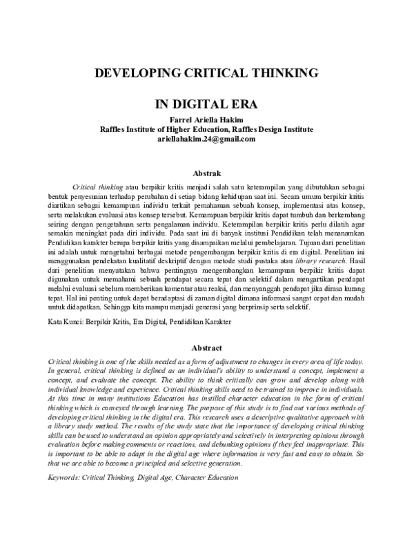(DOC) Mengembangkan Berpikir Kritis di Era Digital