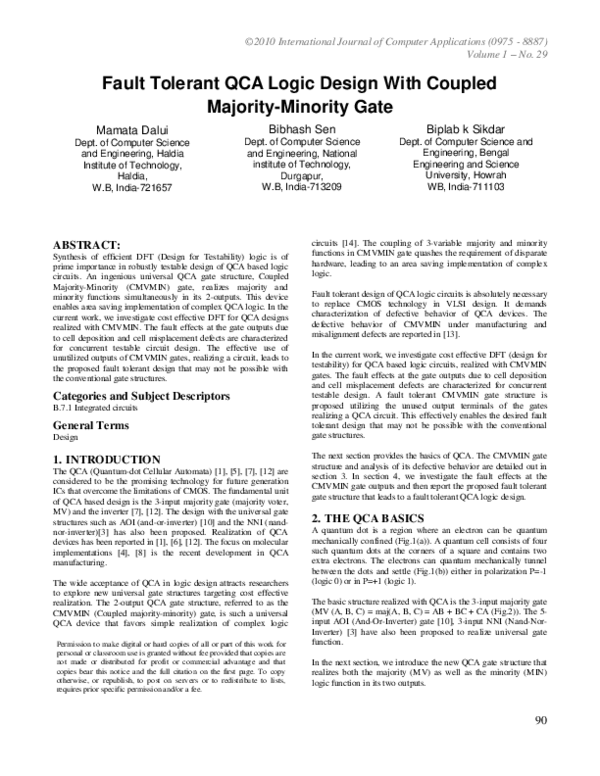 (PDF) Fault Tolerant QCA Logic Design With Coupled Majority-Minority Gate