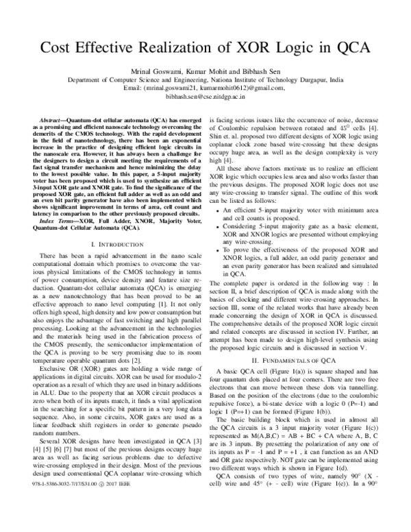 (PDF) Cost effective realization of XOR logic in QCA