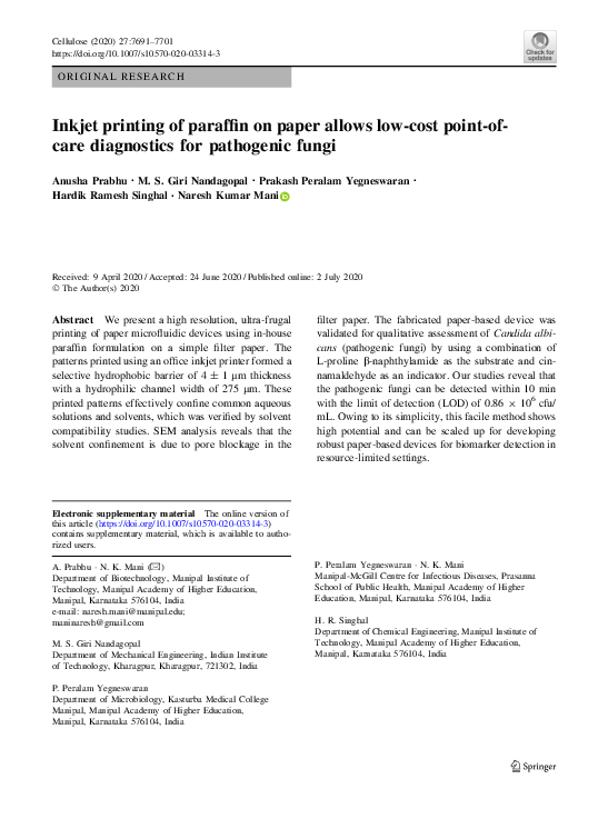 (PDF) Inkjet printing of paraffin on paper allows low-cost point-of ...