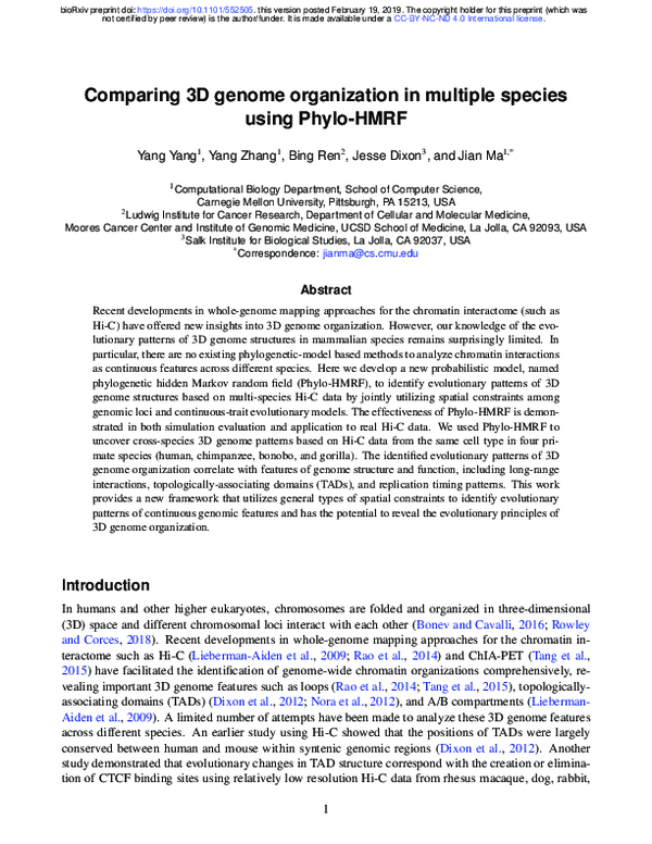 (PDF) Comparing 3D genome organization in multiple species using Phylo-HMRF