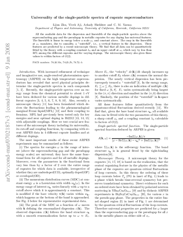 (PDF) Universality of Single-Particle Spectra of Cuprate Superconductors