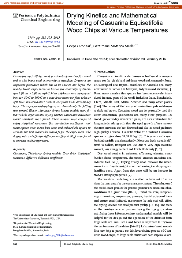(PDF) Drying Kinetics and Mathematical Modeling of Casuarina Equisetifolia Wood Chips at Various ...