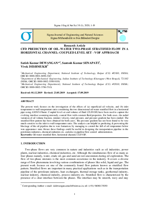 (PDF) Cfd prediction of oil-water two-phase stratified flow in a horizontal channel: coupled ...