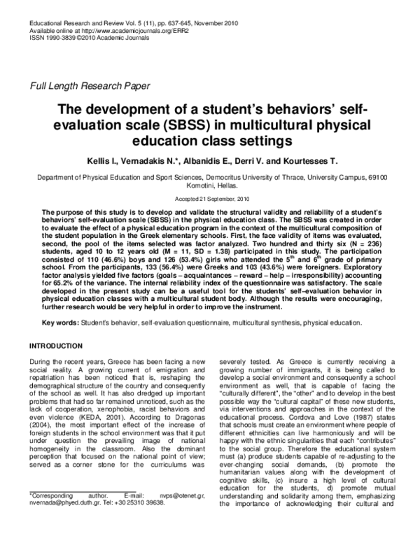 (PDF) The development of a student's behaviors' self- evaluation scale ...