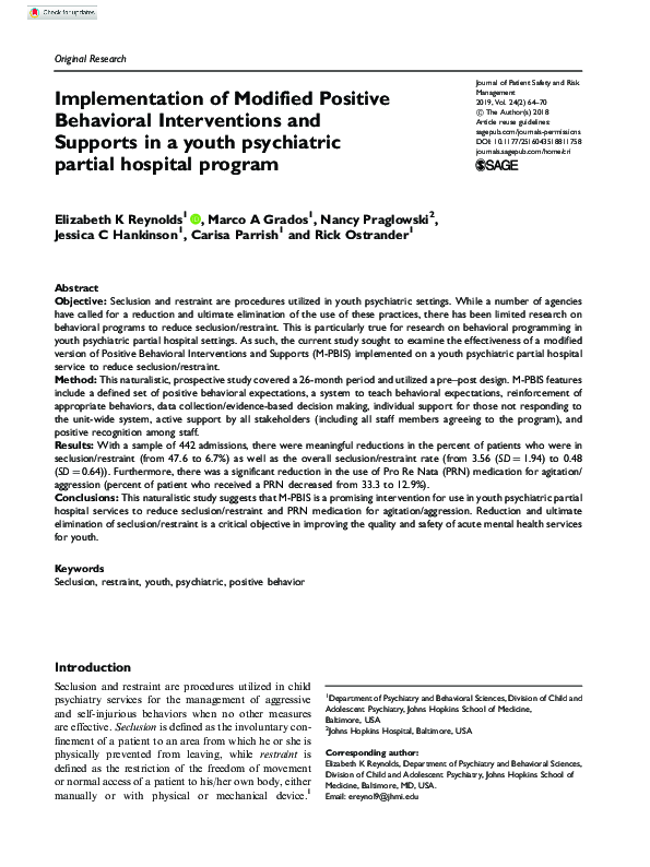 (PDF) Implementation of Modified Positive Behavioral Interventions and Supports in a youth ...